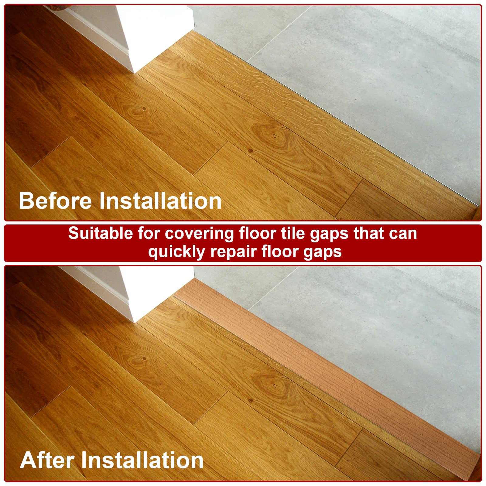 ABuff 10Ft x 2" Floor Transition Strip Self Adhesive Flooring Transitions Vinyl Laminate Floor Trim Flat Divider Strip for Joining Floor Gap, Carpet, Threshold, with Elegant Wood Grain, Brown