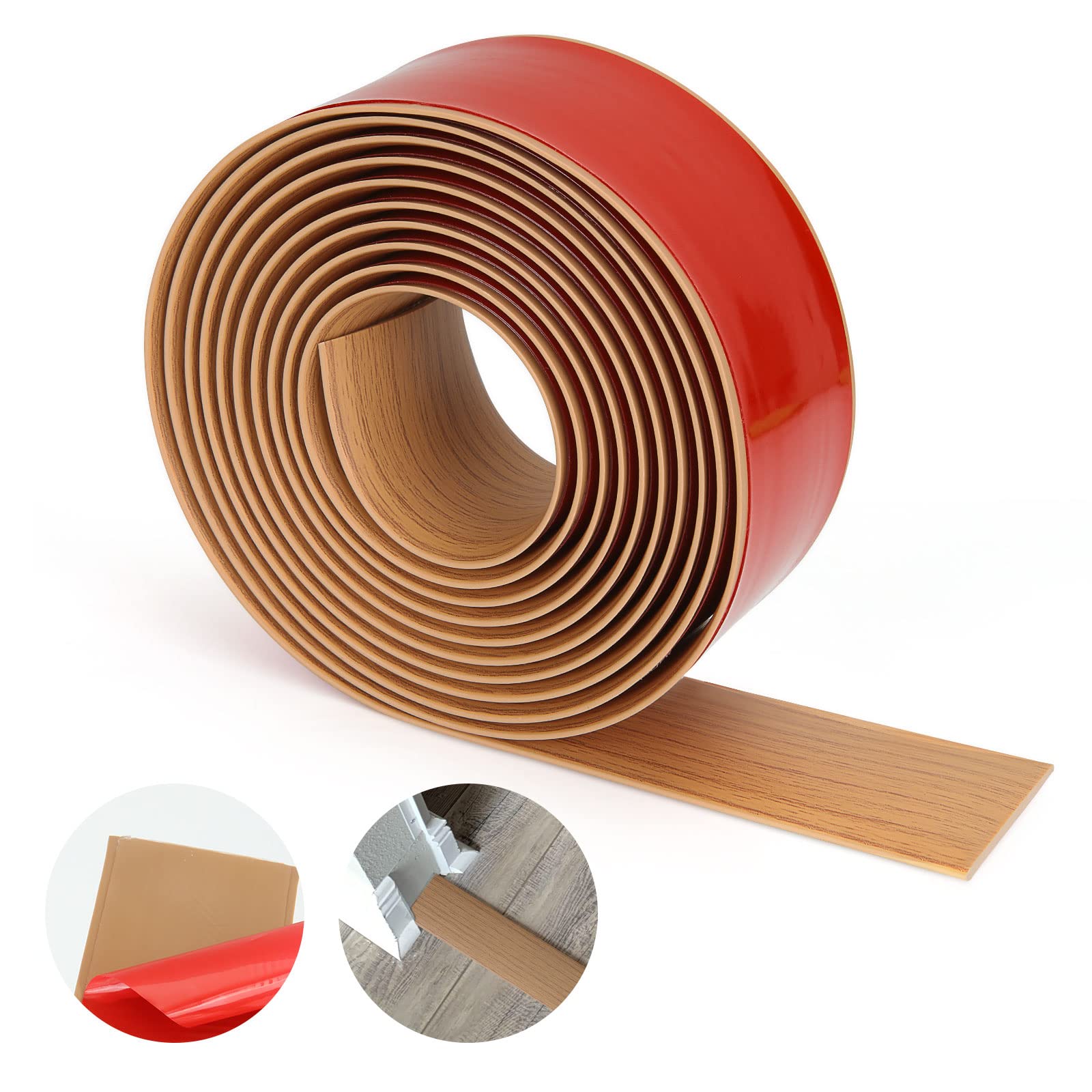 ABuff 10Ft x 2" Floor Transition Strip Self Adhesive Flooring Transitions Vinyl Laminate Floor Trim Flat Divider Strip for Joining Floor Gap, Carpet, Threshold, with Elegant Wood Grain, Brown
