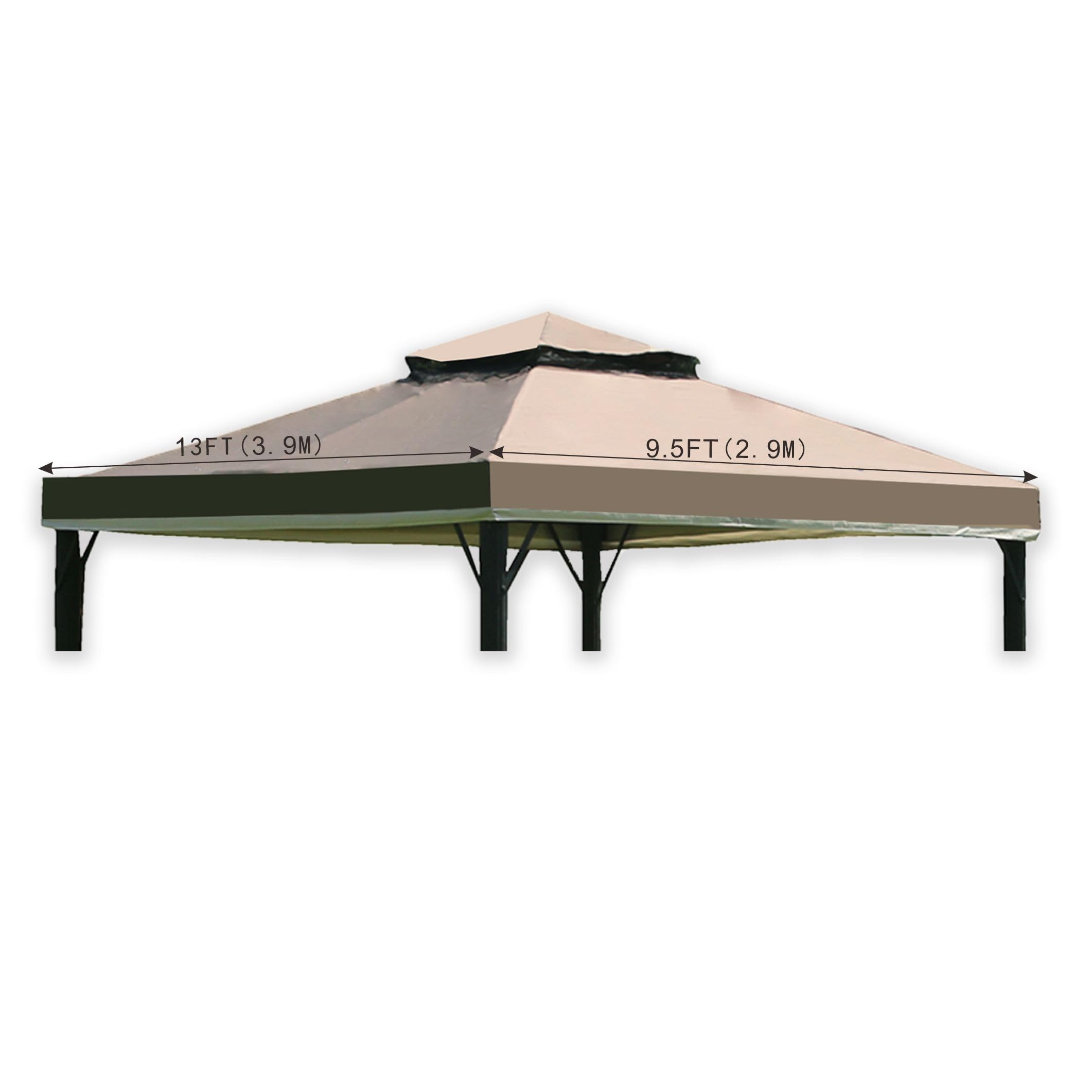Sunshine Outdoor 9.5'x13' Replacement Gazebo Canopy Top for The Gazebo with Slot - Waterproof Canvas Gazebo -Khaki(Canopy Top Only)