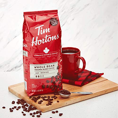 Tim Hortons Whole Bean Original, Medium Roast Coffee, Made with 100% Arabica Beans, 32 Ounce Bag