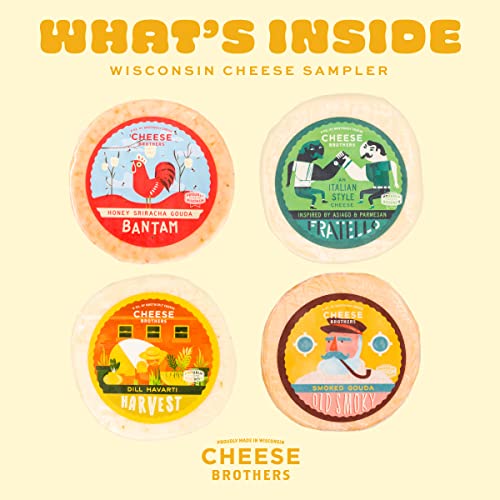 Cheese Bros WI Cheese Sampler | Fresh from Wisconsin | Featuring Dill Havarti, Smoked Gouda, Italian Fratello and Honey Sriracha Gouda | Easy Gift Idea