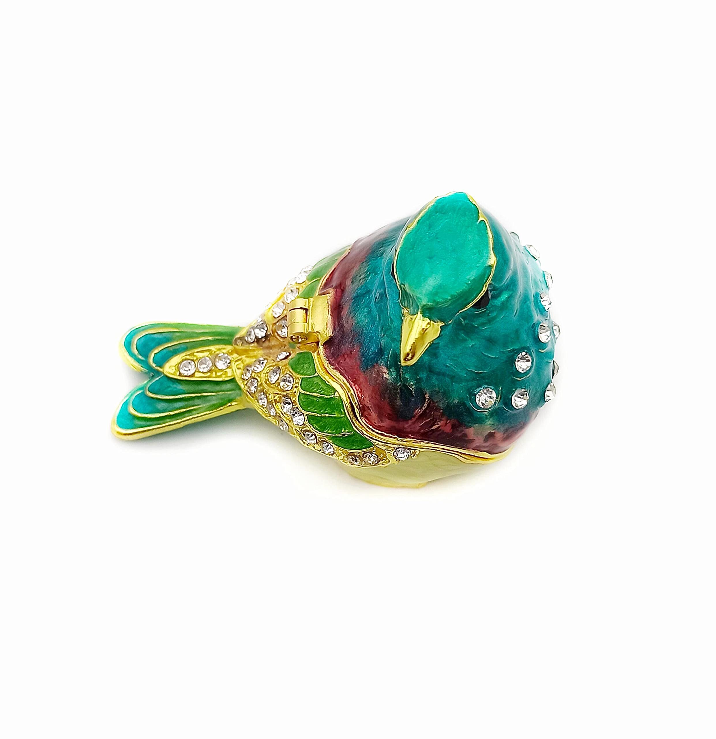 JWT Astyle Turquoise Green Bird Trinket Boxes Hinged ,Bird Decor with Crystals Enamel Jewelry Box.Necklace Ring Box Earrings Storage.Collectible Bird Lover Gifts Figurines Home Decor .