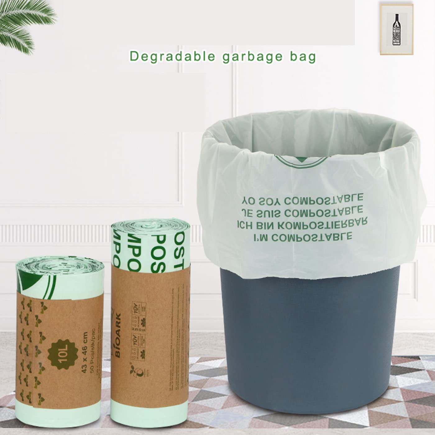 150 Pieces Compostable Trash Bags Biodegradable Kitchen Food Waste Bag, Corn Starch Garbage Bags,Life and Office Scraps Bag Fresh Air Biodegradable Compost Bags