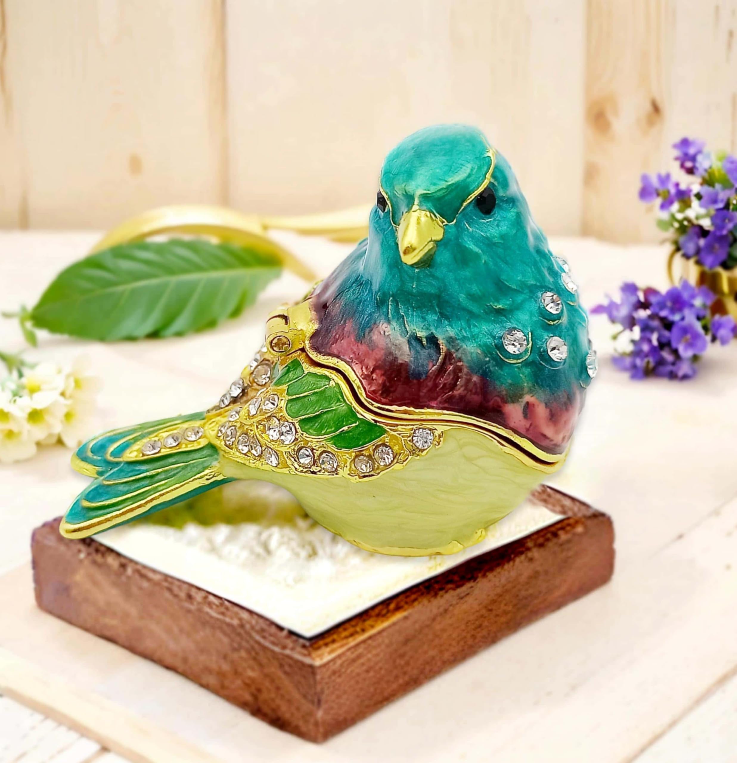 JWT Astyle Turquoise Green Bird Trinket Boxes Hinged ,Bird Decor with Crystals Enamel Jewelry Box.Necklace Ring Box Earrings Storage.Collectible Bird Lover Gifts Figurines Home Decor .