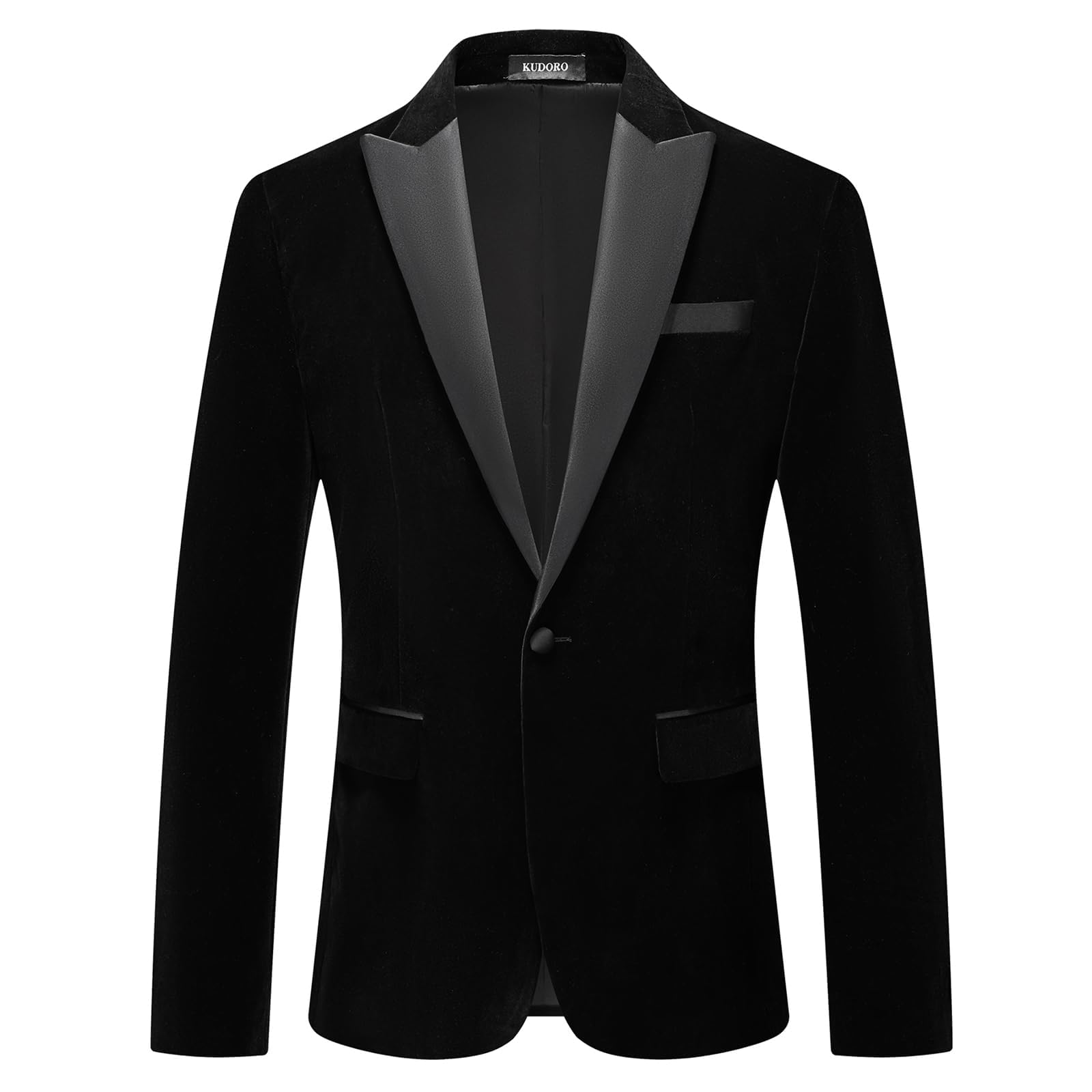Mens Velvet Blazer Slim Fit Suit Jacket for Men Peaked Lapel One Button Tuxedo Blazer Wedding Prom Dinner Black
