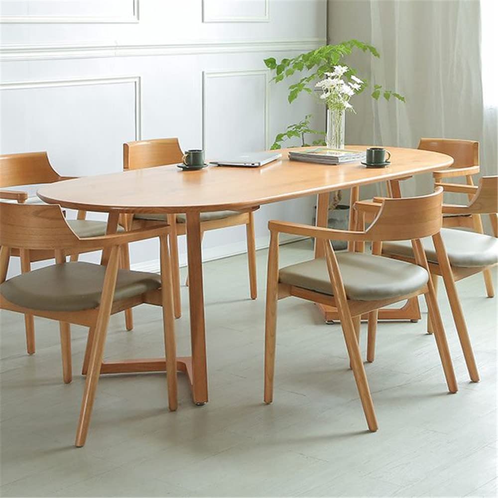 NIUYAO Modern Solid Oval Table with Double Pedestal, Natural Wood Simplicity Classic Pine Tabletop Furniture for Dining Room Kitchen Leisure Coffee Table -63" L x 27.5" W x 29.5" H