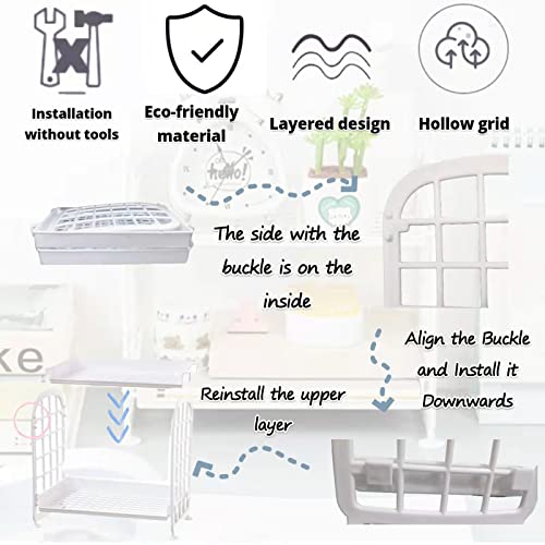 Wellcun Plastic Kitchen Organization Storage Shelf Rack, 2 Tier Cabinet Shelf Organizers, Office Desk Shelf Organizers and Accessories White, Dresser Organizer, Bathroom Organizer Storage (White)