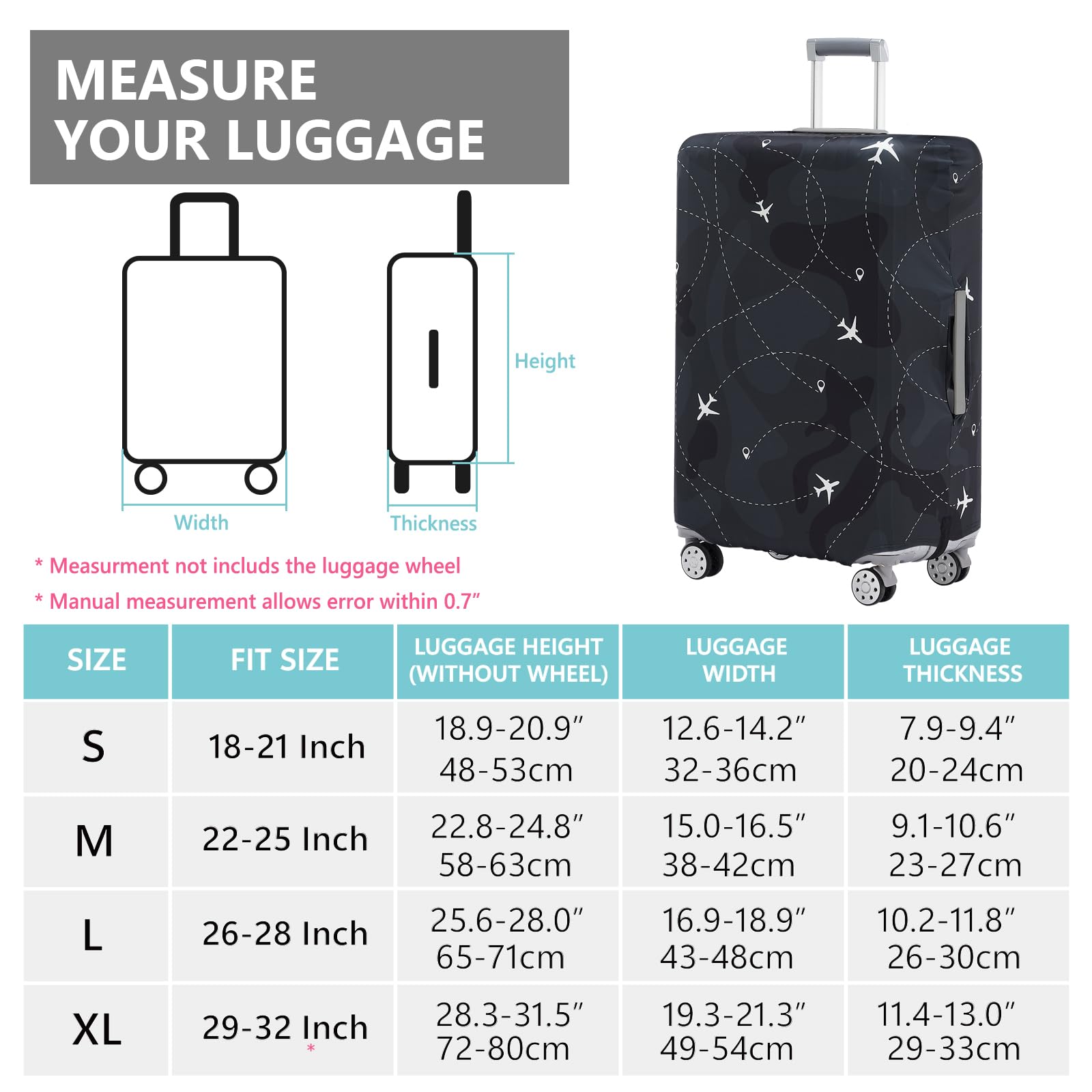 Travelkin Luggage Cover For Suitcase Tsa Approved, Suitcase Cover Protector Fits 18-32 Inch Luggage(M for 22-25 Inch Luggage)