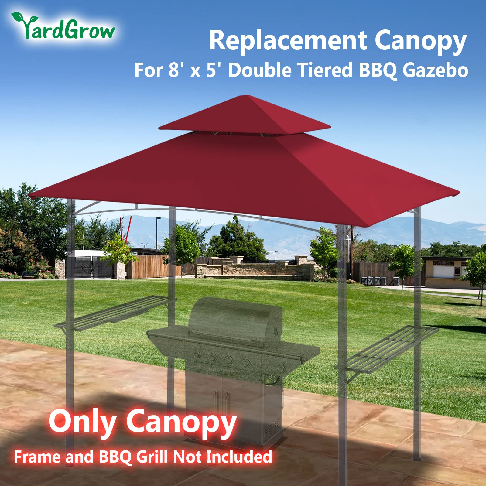 YardGrow 5x8FT BBQ Grill Gazebo Replacement Canopy Roof Double Tiered Outdoor Grill Shelter Canopy Top (Burgundy)