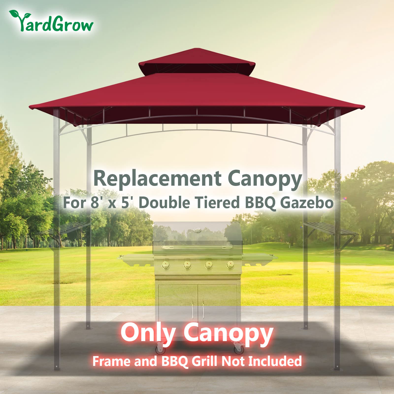 YardGrow 5x8FT BBQ Grill Gazebo Replacement Canopy Roof Double Tiered Outdoor Grill Shelter Canopy Top (Burgundy)