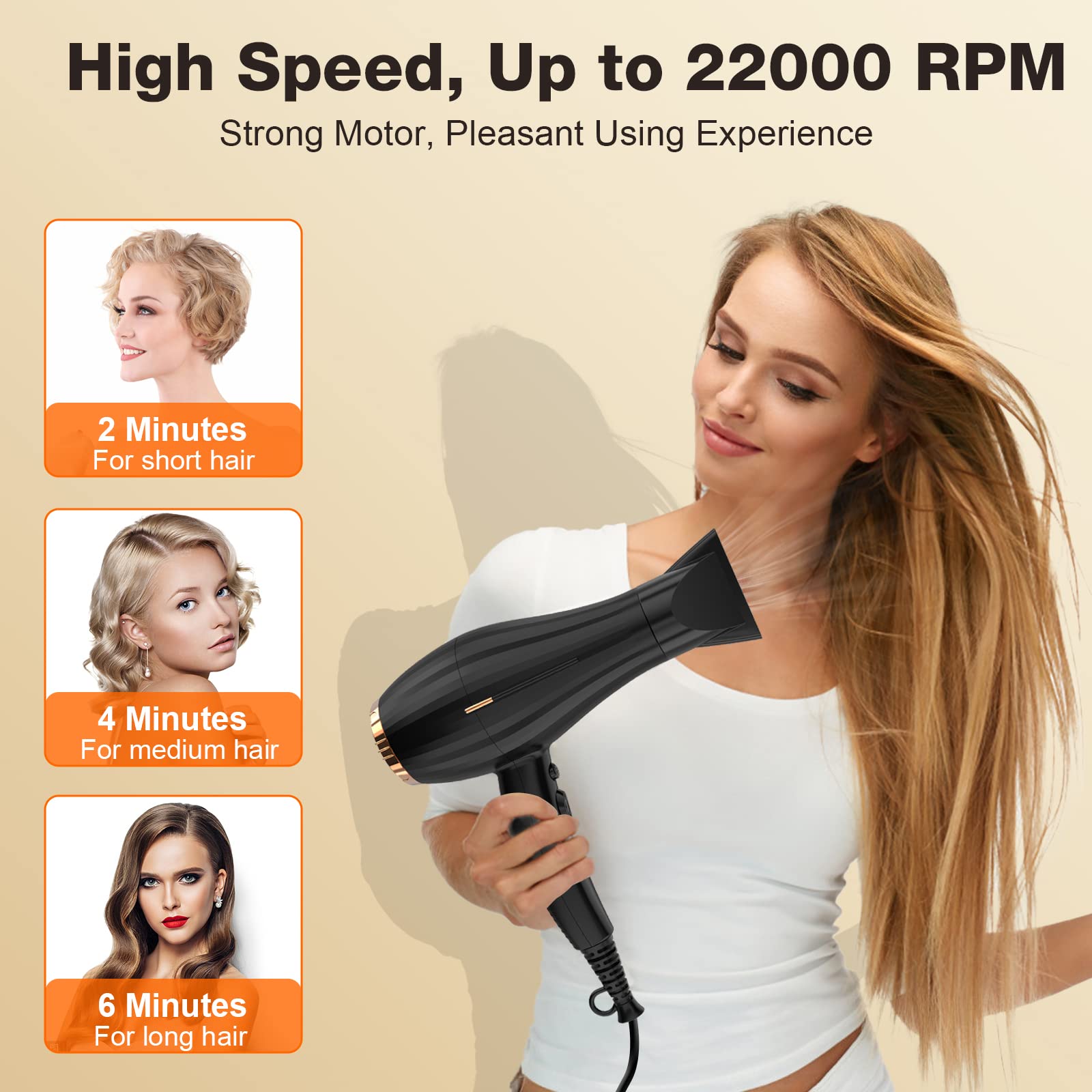 SUPHOMING Hair Dryer, Professional Negative Ions 2200W Blow Dryer, Lightweight Portable Travel Ceramic Hairdryer with Diffuser & Volume Styling Nozzles