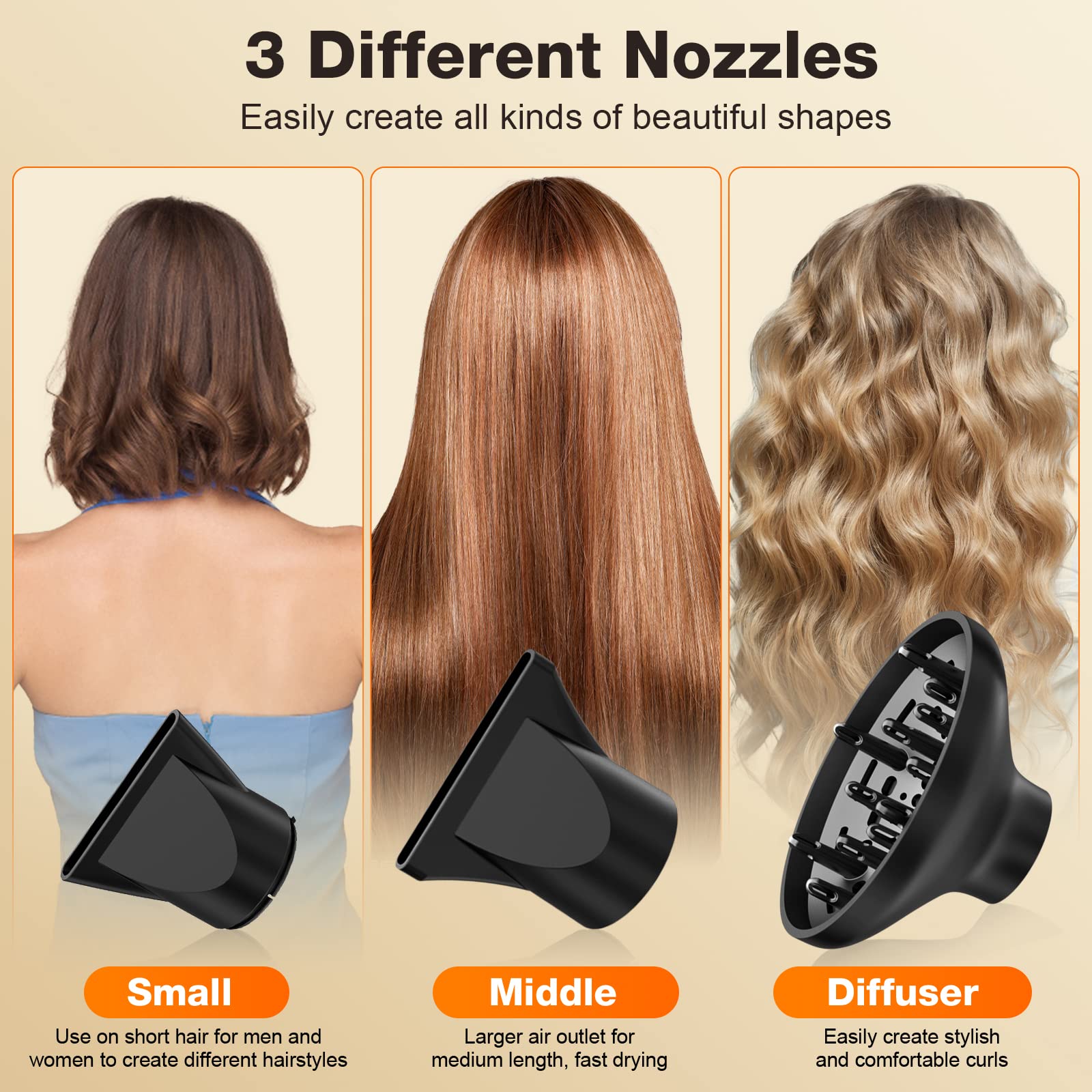 SUPHOMING Hair Dryer, Professional Negative Ions 2200W Blow Dryer, Lightweight Portable Travel Ceramic Hairdryer with Diffuser & Volume Styling Nozzles