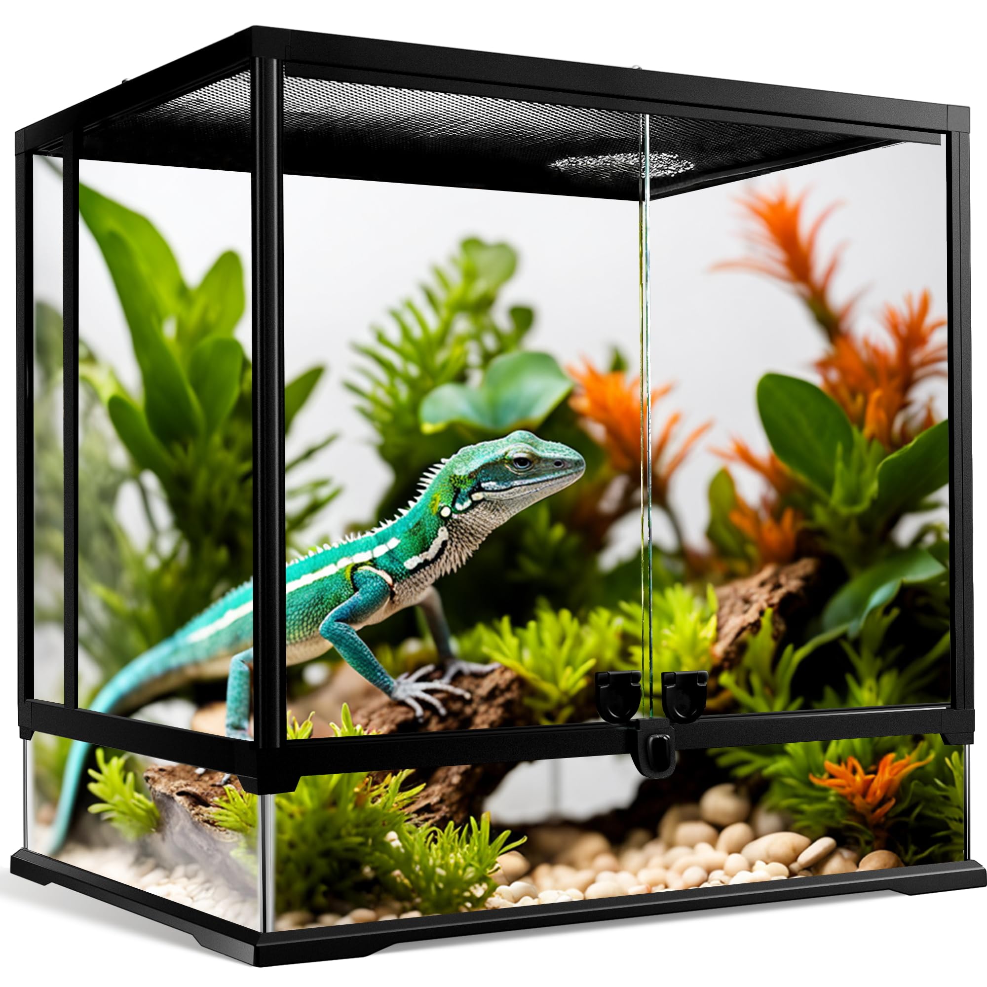 NEPTONION 43 Gallon Professional Glass Terrarium 24"x18"x24" Durable Reptile Habitat Tank with Heat Resistant Aluminum Alloy Frame, Dual Front Swinging Doors for no Jam by Sand and Other Debris