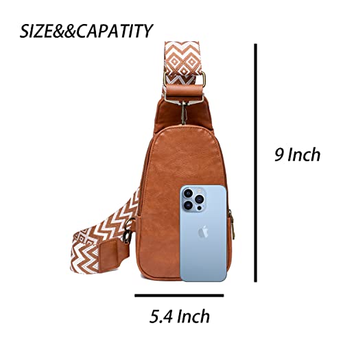 Mzjeaziany Sling Bag for Women Chest Bag Small Crossbody Bag PU Leather Satchel Daypack Shoulder Backpack for Traveling Hiking