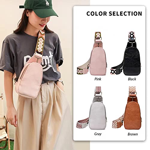 Mzjeaziany Sling Bag for Women Chest Bag Small Crossbody Bag PU Leather Satchel Daypack Shoulder Backpack for Traveling Hiking