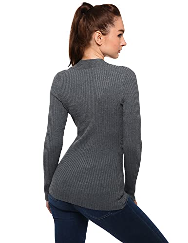 AmélieBoutik Women V Neck Twist Front Cable Knit Long Sleeve Ribbed Sweater (Dark Gray Small)