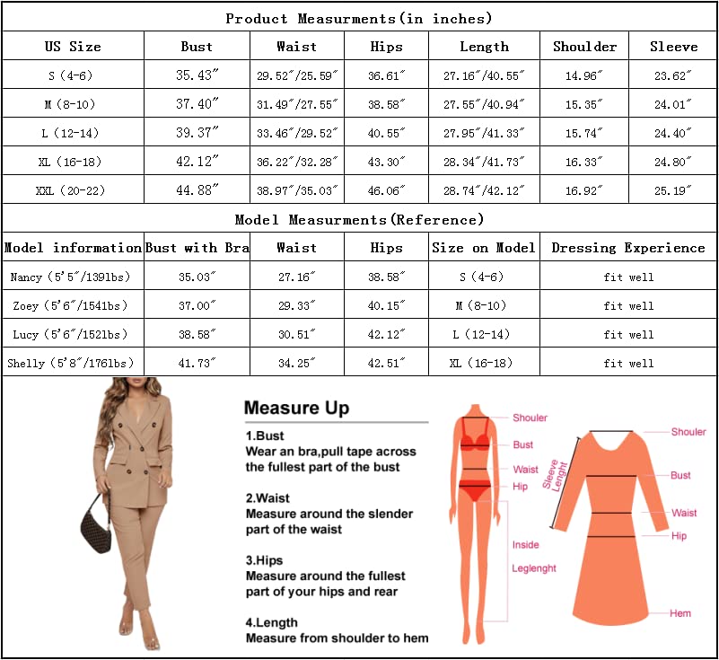 Women Double Breasted Blazer Set Formal 2 Piece Pants Outfits Long Sleeve Bussines Suit Set for Work Office Black L