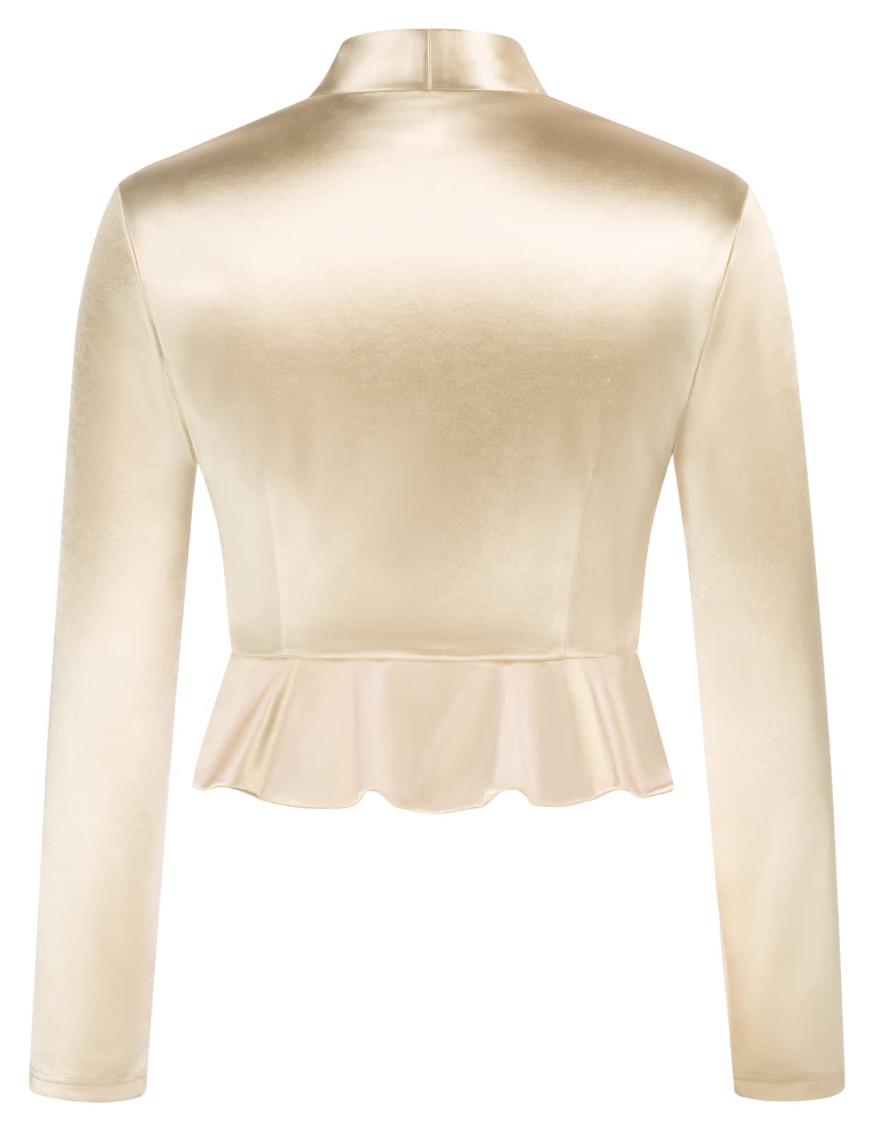 Women's Long Sleeve Cropped Cardigan Silky Satin Shrug Tops Elegant Bolero Jackets for Dresses Champagne XXL