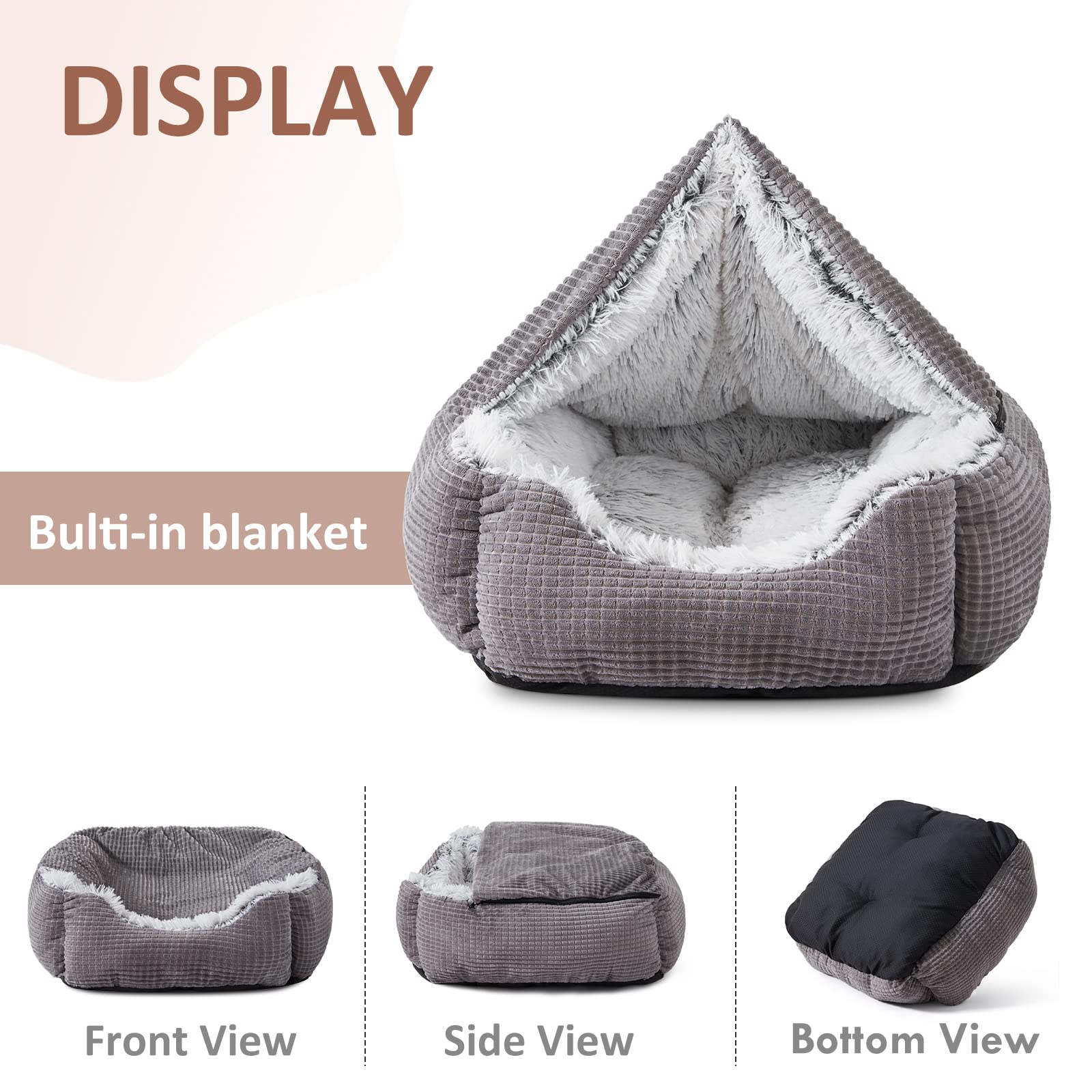 MIXJOY Dog Beds for Large Medium Small Dogs, Rectangle Cave Hooded Blanket Puppy Bed, Luxury Orthopedic Cat Beds for Indoor Cats, Warmth and Machine Washable (30 inches, Grey)