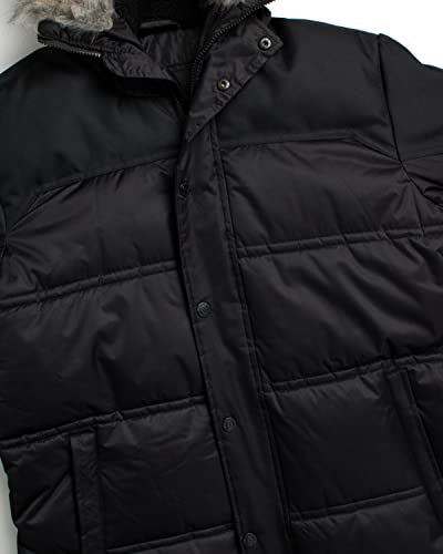 Perry Ellis Men’s Winter Jacket – Heavyweight Quilted Puffer Parka Coat with Faux Fur Trim Hood (S-XXL), Size Large, Onyx Black