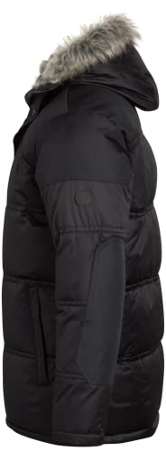 Perry Ellis Men’s Winter Jacket – Heavyweight Quilted Puffer Parka Coat with Faux Fur Trim Hood (S-XXL), Size Large, Onyx Black