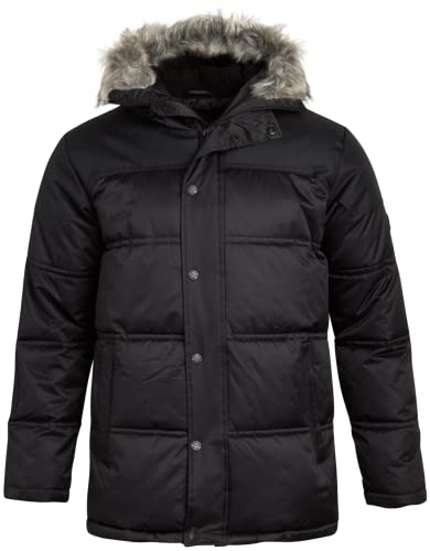 Perry Ellis Men’s Winter Jacket – Heavyweight Quilted Puffer Parka Coat with Faux Fur Trim Hood (S-XXL), Size Large, Onyx Black