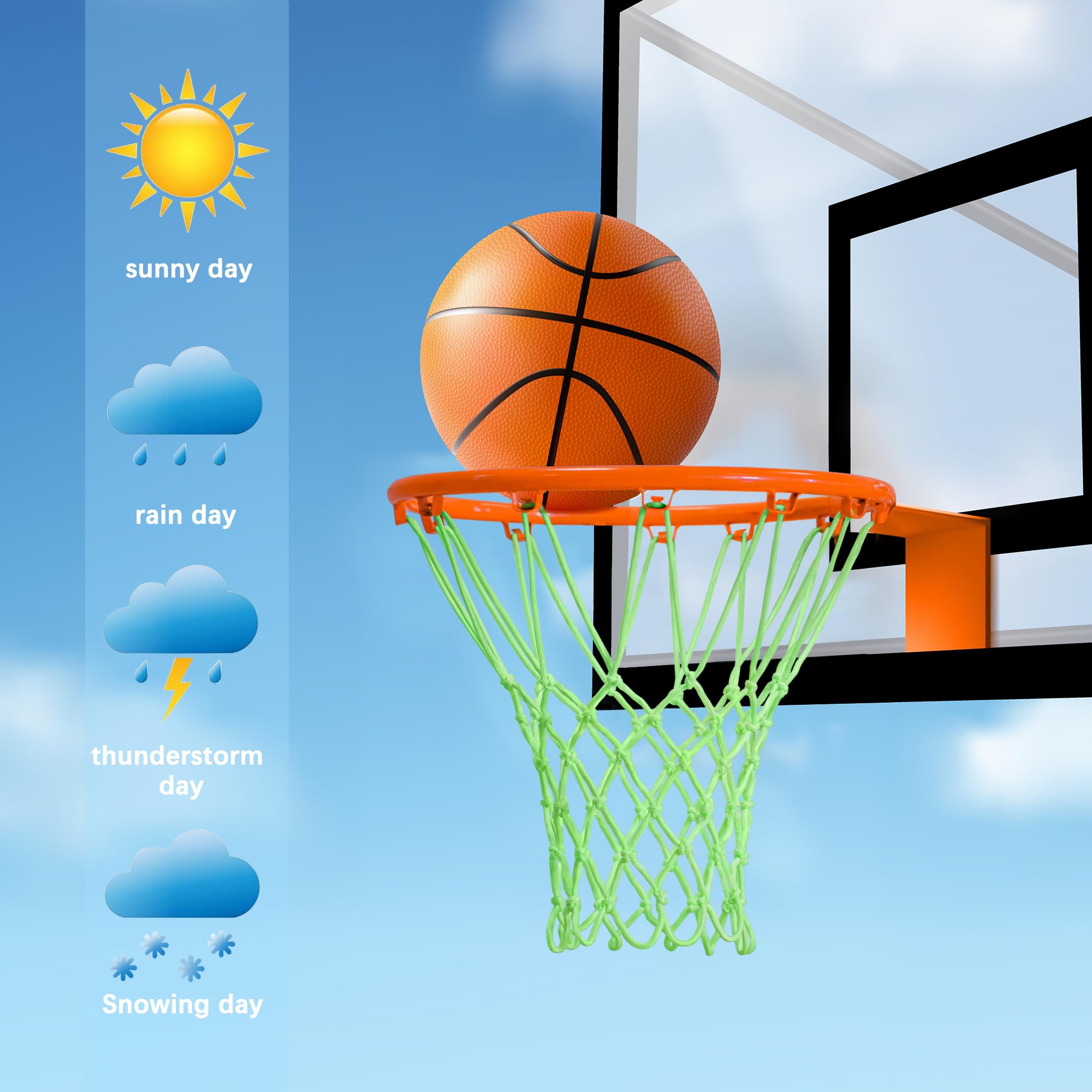 Mr Warm Outdoor Basketball Net - 2024 Upgrade, All Weather Anti Whip Replacement - 12 Loops