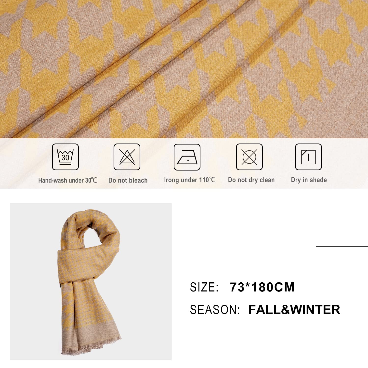 VANLINKER Soft Cashmere Feel Scarfs for Women Houndstooth Plaid Long Large Blanket Wrap Shawl for Fall Winter VL9306 Yellow