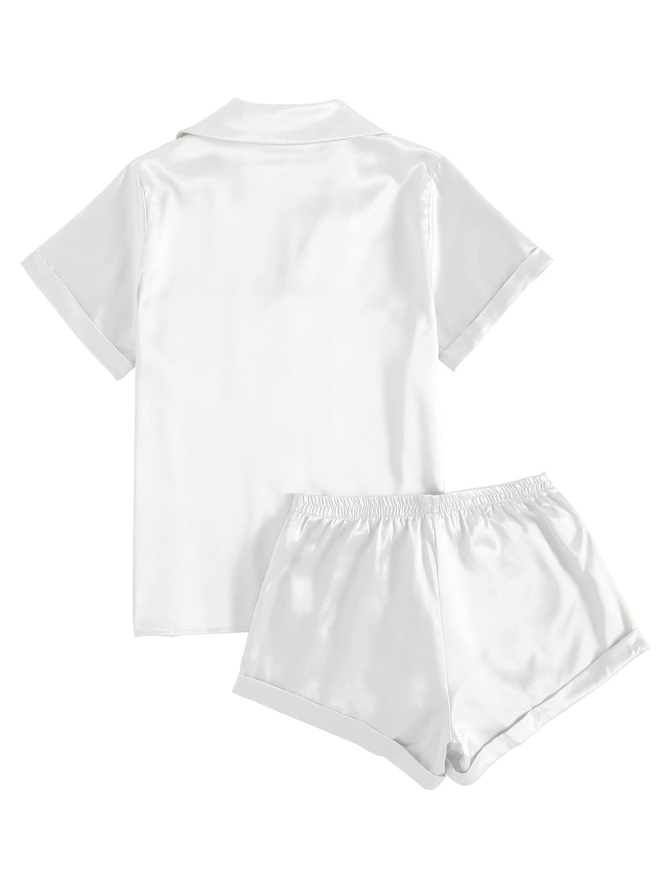 LYANER Women's Sleepwear Satin Silky Short Sleeve Top with Shorts Pajama Set White X-Large