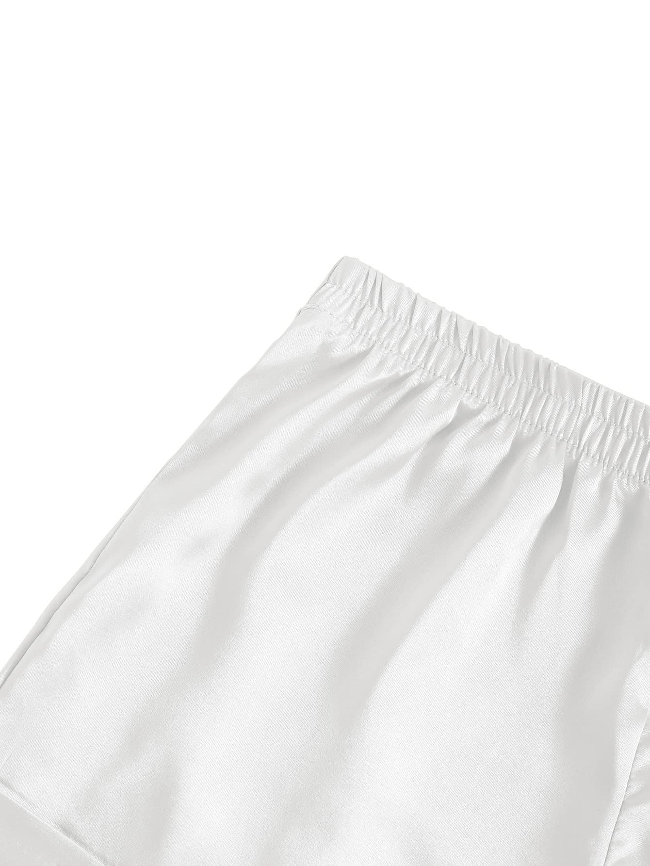LYANER Women's Sleepwear Satin Silky Short Sleeve Top with Shorts Pajama Set White X-Large