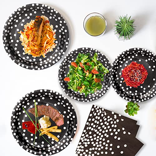 Gudvilla 200Pcs Black & Silver Dot Party Dinnerware for Graduation, Birthday, Retirement & Anniversary