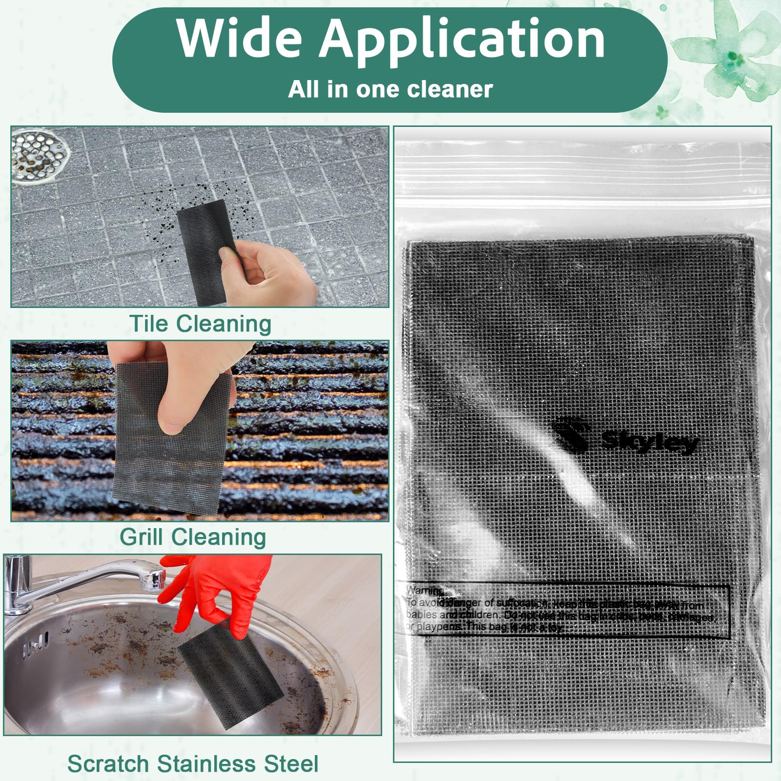 Skyley Flexible Scrubbing Screen Cleaning Mesh for Household 5.5 x 4 Inch Cleaner Toilet Hard Water Ring Remover Scouring Pad Abrasive Grit Cleaning Screen for Remove Carbon, Rust and Scale(12 Pack)