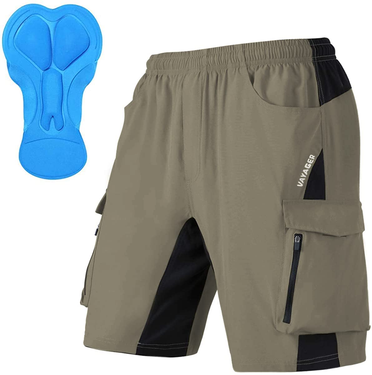 Men's Mountain Bike Shorts 3D Padded Bicycle MTB Shorts Loose-fit Lightweight MTB Cycling Shorts (Khaki-XL)