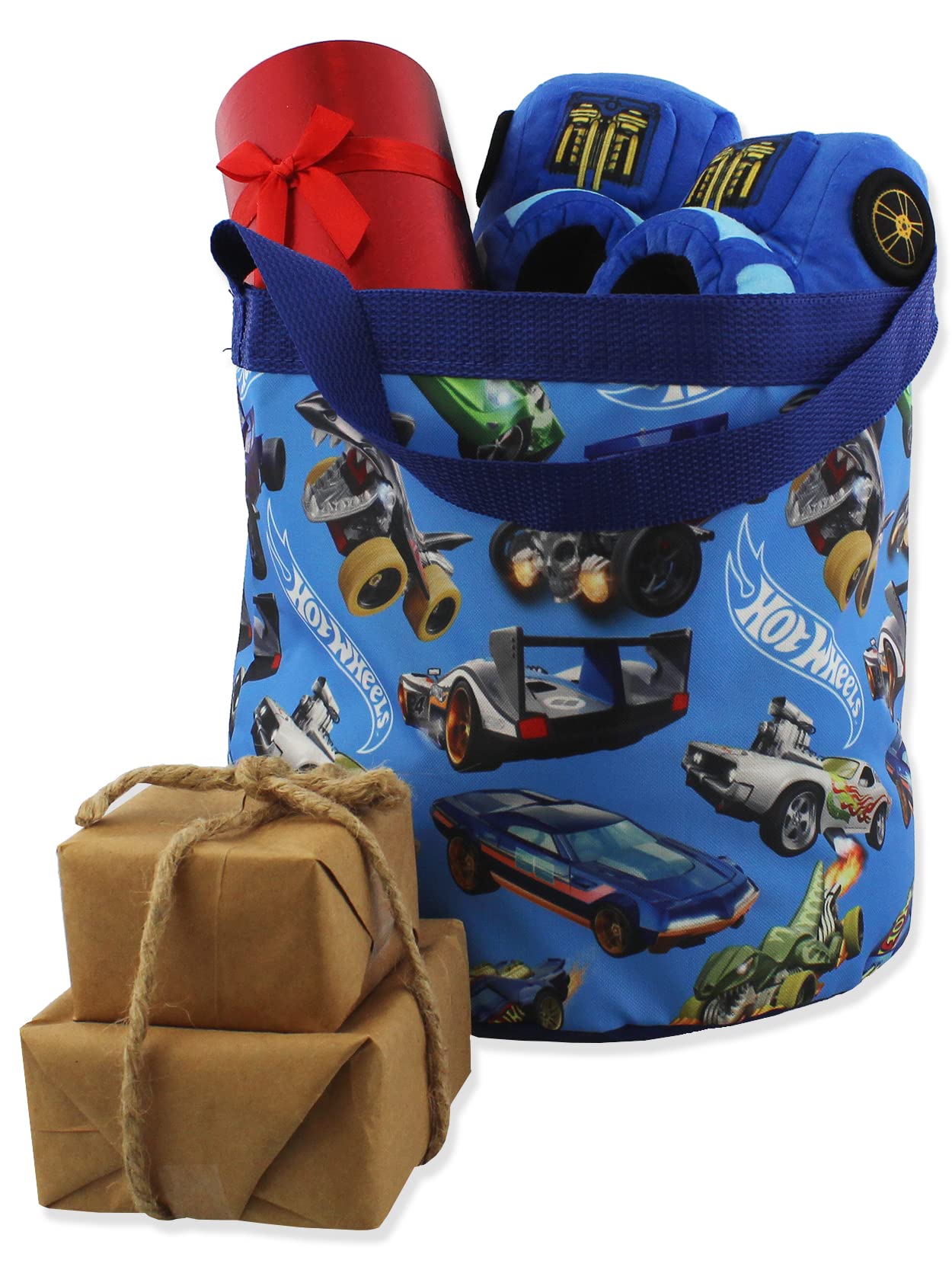Hot Wheels Collapsible Nylon Basket Bucket Tote Bag (One Size, Blue)
