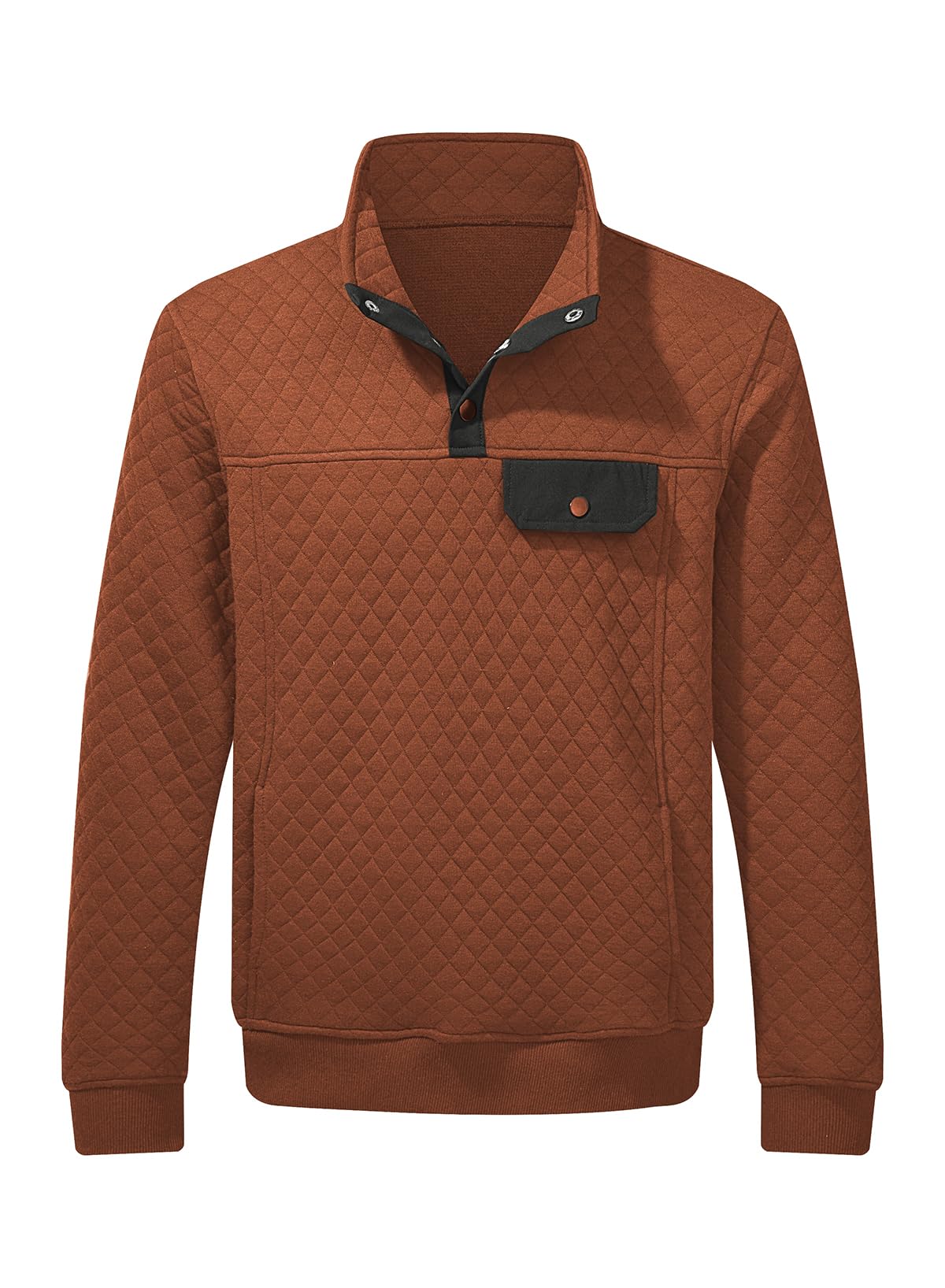 JMIERR Mens Quilted Sweatshirt Casual Long Sleeve Crewneck Half Button Fashion Pullovers Sweater Jackets with Pockets, US 38(S), Orange