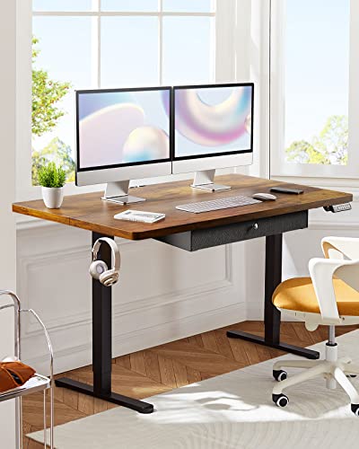 ErGear Electric Standing Desk with Drawer, Adjustable Height Sit Stand Up Desk, Home Office Desk Computer Workstation, 48x24 Inches, Vintage Brown