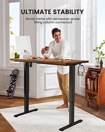 ErGear Electric Standing Desk with Drawer, Adjustable Height Sit Stand Up Desk, Home Office Desk Computer Workstation, 48x24 Inches, Vintage Brown