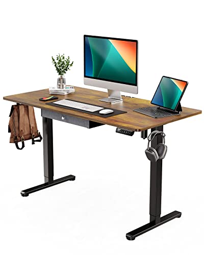 ErGear Electric Standing Desk with Drawer, Adjustable Height Sit Stand Up Desk, Home Office Desk Computer Workstation, 48x24 Inches, Vintage Brown