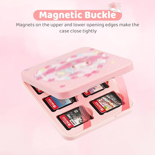 RHOTALL Pink Game Case for Nintendo Switch and Switch OLED, Cute Bunny Storage Card Box with 12 Game Cards Cartridge and 12 SD Cards Slots, Portable Switch Games Holder with Magnetic Design