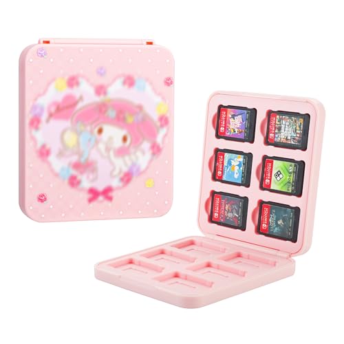 RHOTALL Pink Game Case for Nintendo Switch and Switch OLED, Cute Bunny Storage Card Box with 12 Game Cards Cartridge and 12 SD Cards Slots, Portable Switch Games Holder with Magnetic Design
