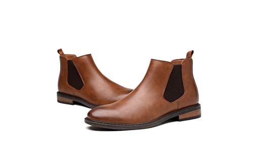 DECARSDZ Mens Classic Vegan Leather Chelsea Business Casual Boots Dress Ankle Boot Brown