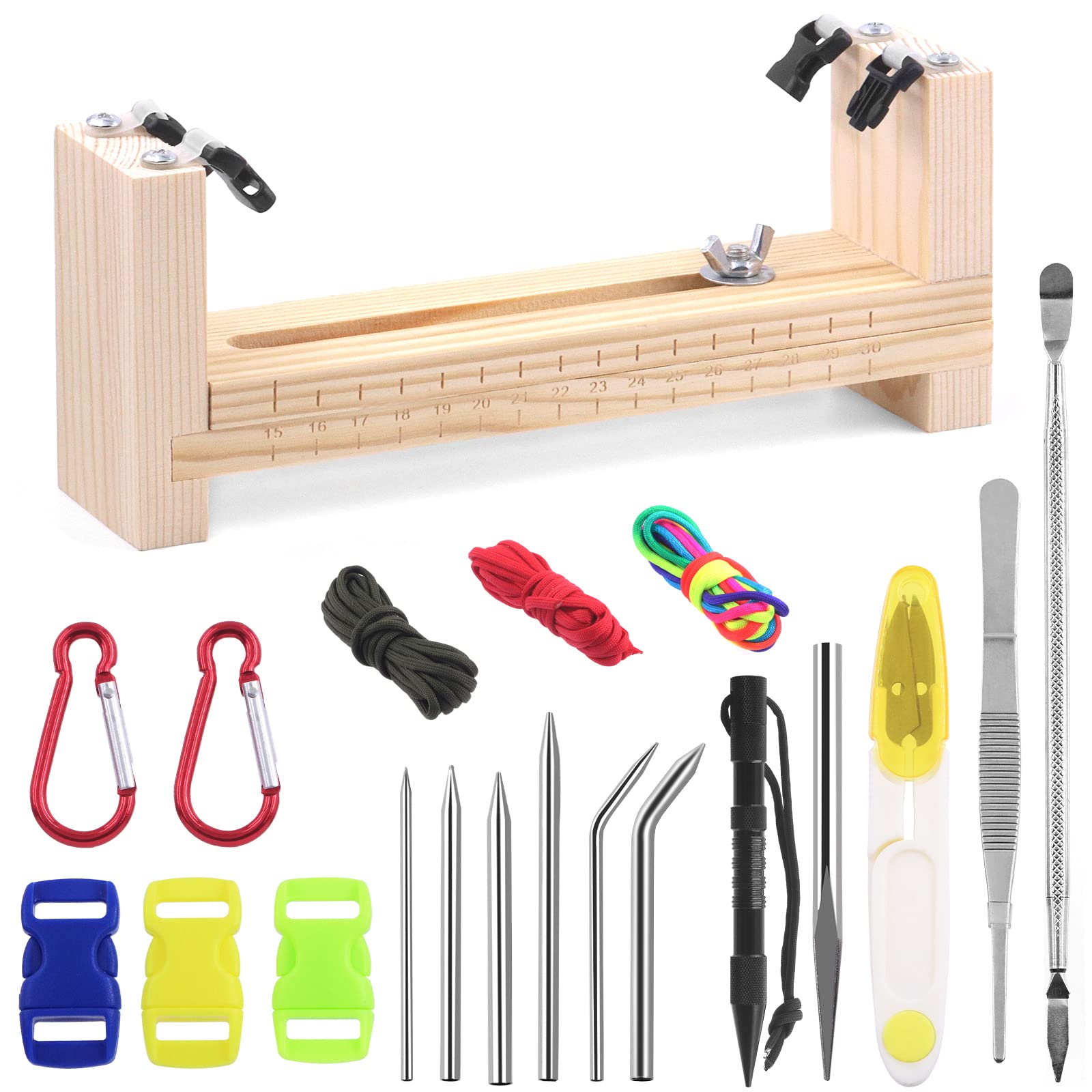 Wokape 21Pcs Paracord Bracelet Jig Kit with Knotters Tool Set, Stainless Steel Lacing Needles Smoothing Tool Knotter with Spike, Paracord Stitching Set for Paracord Leather Weaving DIY Craft