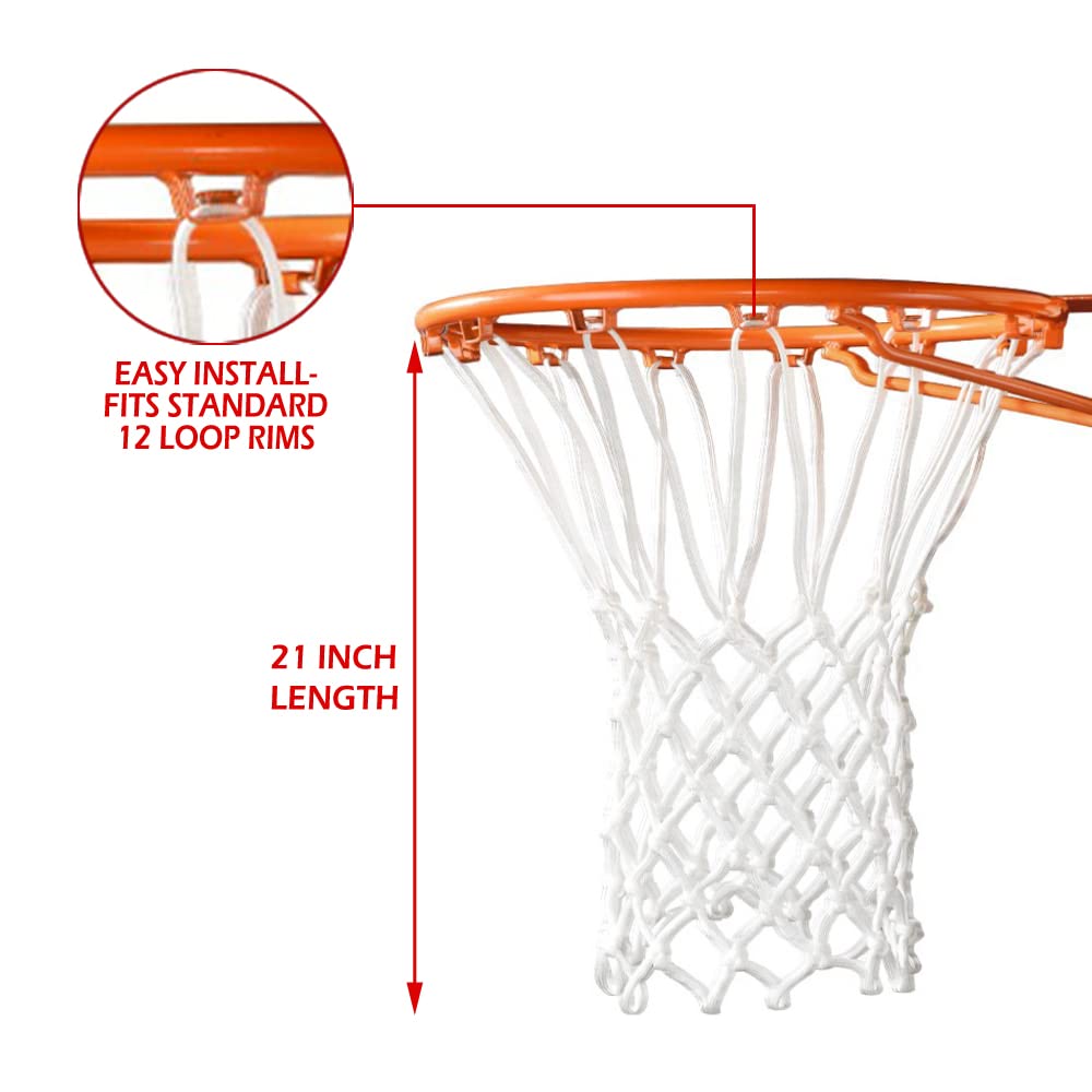 Heavy Duty Basketball Net Replacement, (7.47 oz) Upgrade Professional Basketball Net,All-Weather Anti Whip 21 inches Standard Thick Nets, 12 Loops for Indoor and Outdoor Replacement Net (White)