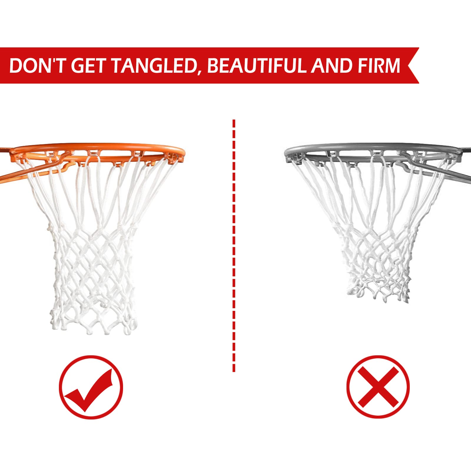 Heavy Duty Basketball Net Replacement, (7.47 oz) Upgrade Professional Basketball Net,All-Weather Anti Whip 21 inches Standard Thick Nets, 12 Loops for Indoor and Outdoor Replacement Net (White)