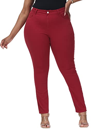 Gboomo Womens Plus Size Pants Skinny Tapered Comfy Stretch High Waist Ankle Jean Wine Red 14W
