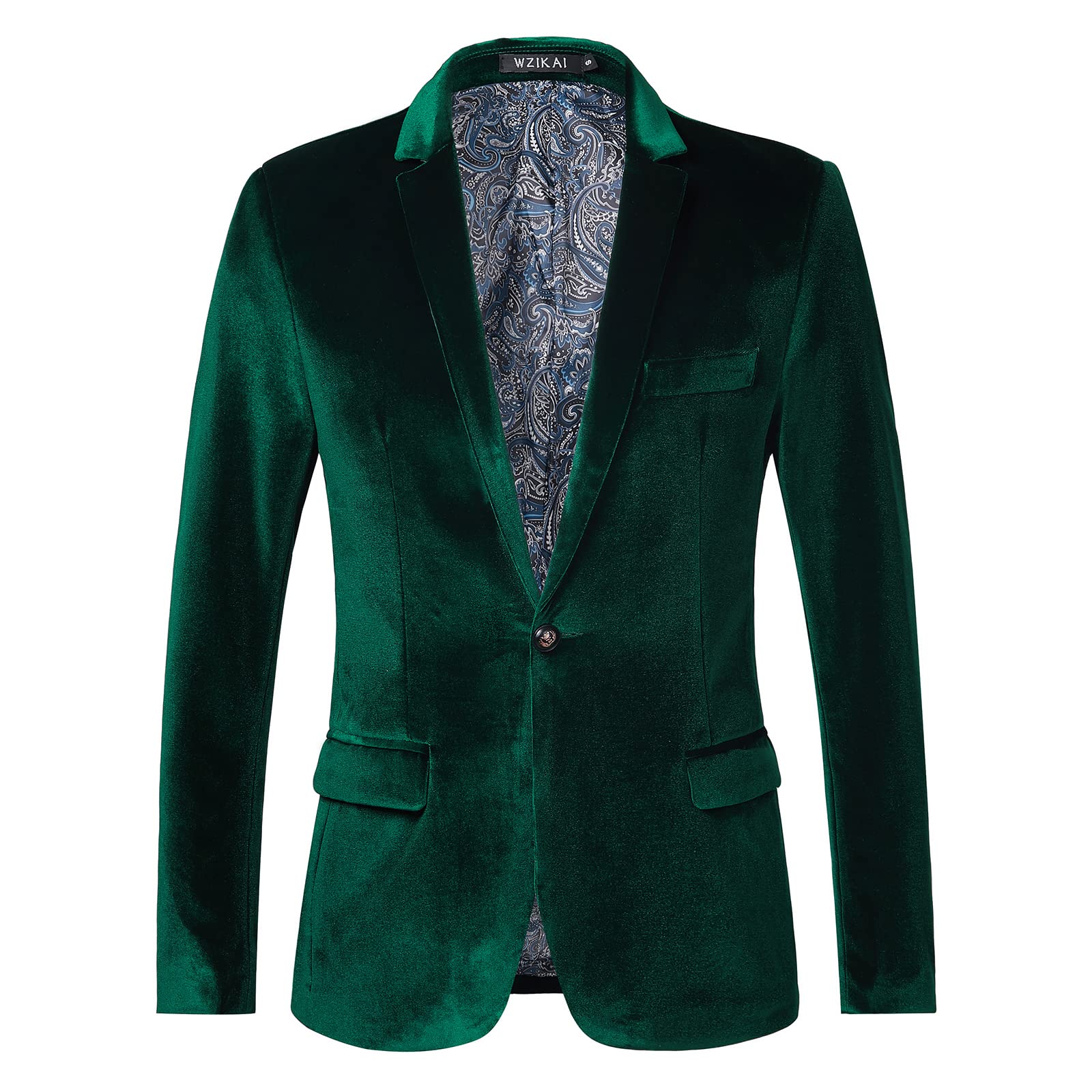 WZIKAI Mens Velvet Blazer One Button Slim Fit Solid Fashion Suit Jacket Sport Coat for Wedding Prom Dinner Party Green XXXL