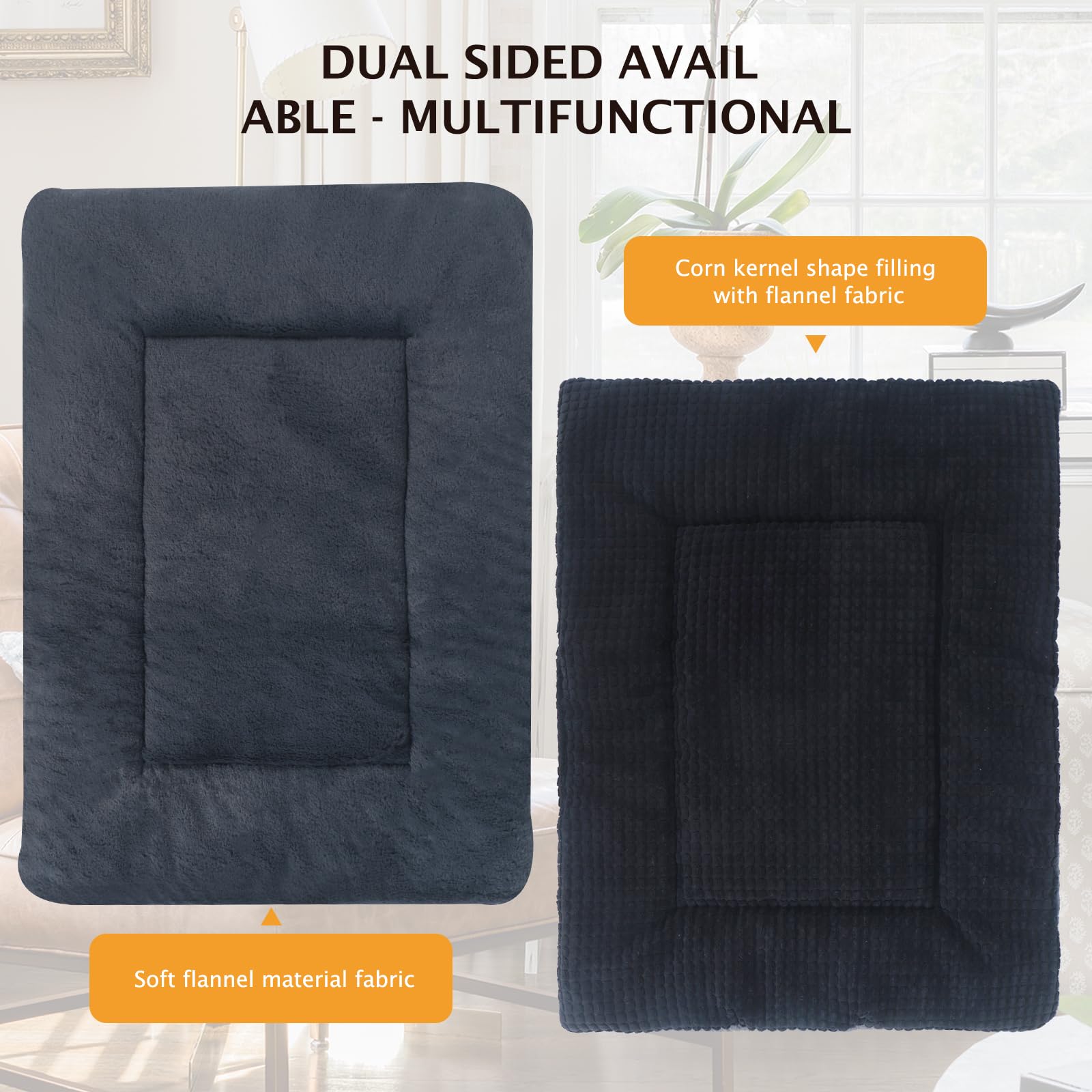 Vetasac Reversible Dog Bed Mat with Plush and Corn Velvet,Soft Warm Pet Cushion, Dual Purpose Washable Sleeping Mattress Bed for Small Medium Large Dog and Cat XB004 (36"x23", Dark Grey)