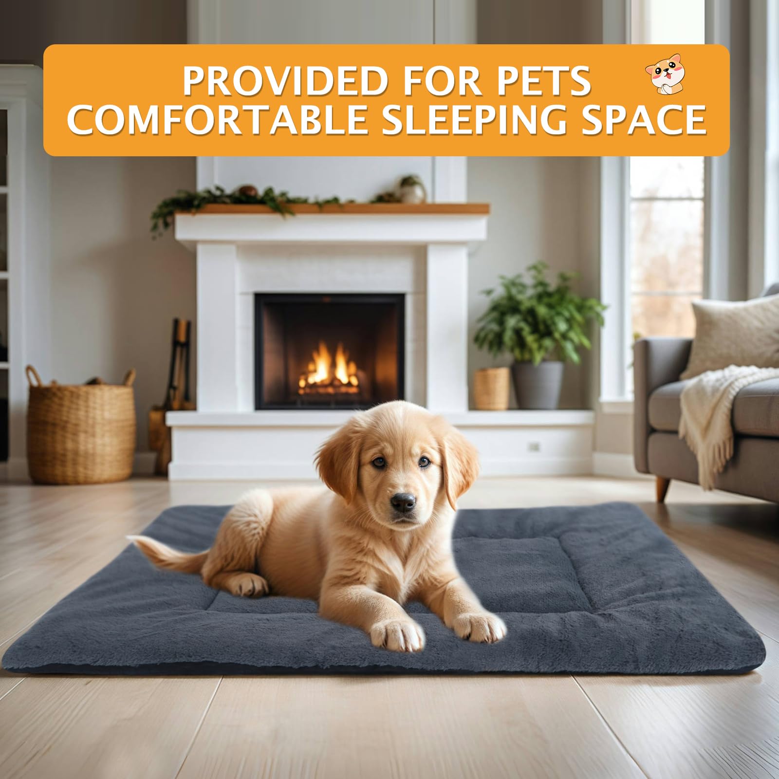 Vetasac Reversible Dog Bed Mat with Plush and Corn Velvet,Soft Warm Pet Cushion, Dual Purpose Washable Sleeping Mattress Bed for Small Medium Large Dog and Cat XB004 (36"x23", Dark Grey)