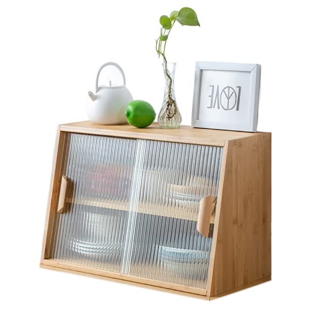TOMYEUS Glass Sideboard Kitchen Countertop Cupboard Sliding Door Storage Cabinet Double-Door Multi-Layer Storage Cabine (Color : B)