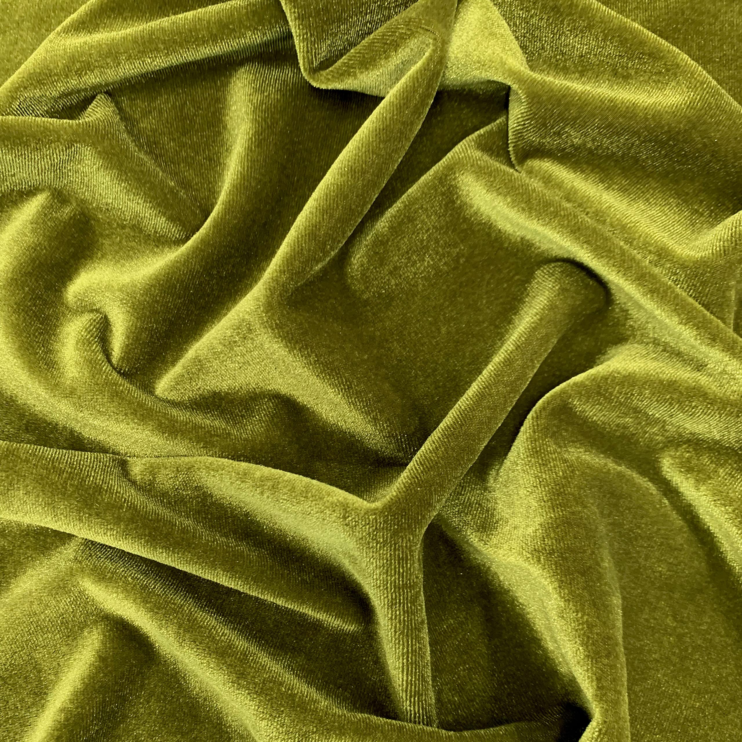 New Fabrics Daily Princess Light Olive Green Polyester Spandex Stretch Velvet Fabric for Bows, Head Wraps, Top Knots, Scrunchies, Clothes, Costumes, Crafts, Yard (58x36'')